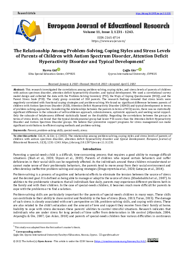 (PDF) The Relationship Among Problem-Solving, Coping Styles and Stress ...