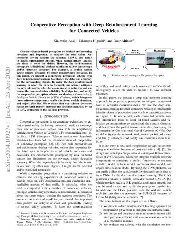 Pdf Cooperative Perception With Deep Reinforcement Learning For