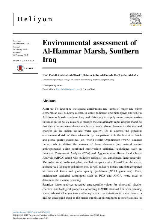 (PDF) Environmental assessment of Al-Hammar Marsh, Southern Iraq