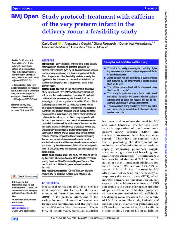 (PDF) Study protocol: treatment with caffeine of the very preterm ...