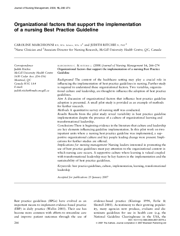 (PDF) Organizational factors that support the implementation of a ...