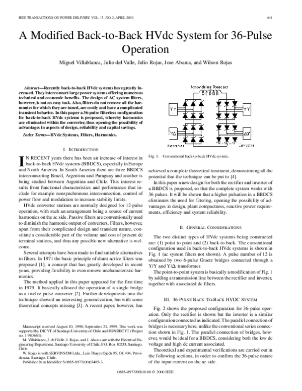 (PDF) A modified back-to-back HVDC system for 36-pulse operation