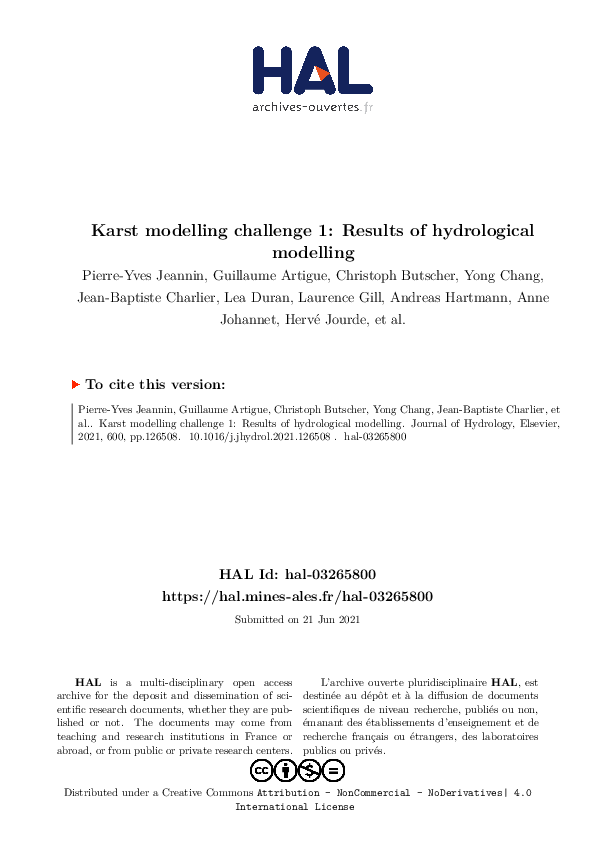 (PDF) Karst modelling challenge 1: Results of hydrological modelling