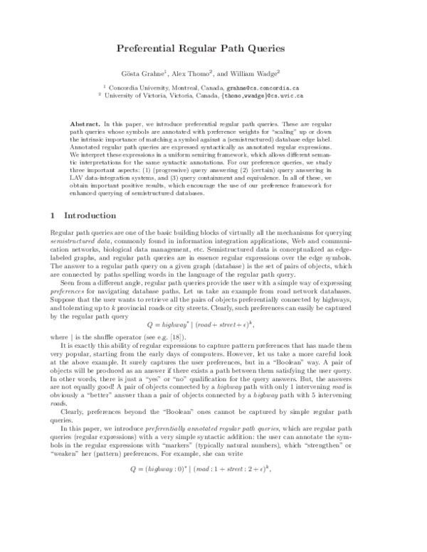 (PDF) Preferential Regular Path Queries