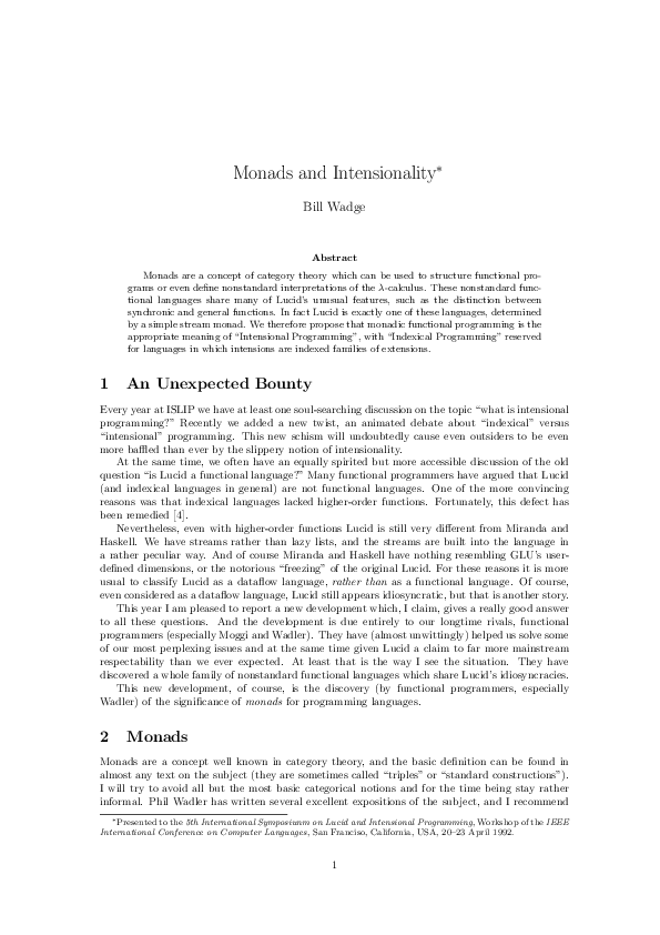 (PDF) Monads and Intensionality∗