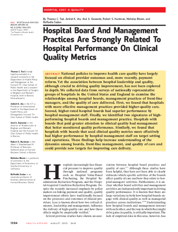 (PDF) Hospital Board And Management Practices Are Strongly Related To ...