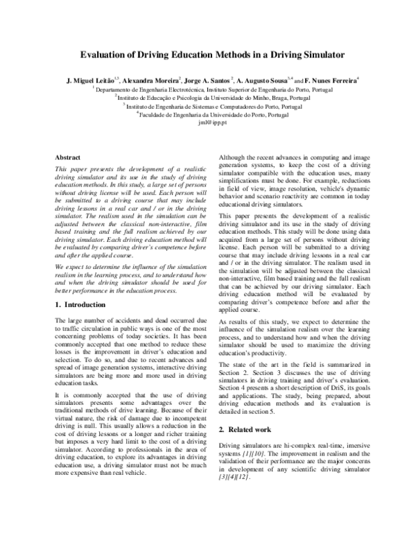 (PDF) Evaluation Of Driving Education Methods In A Driving Simulator