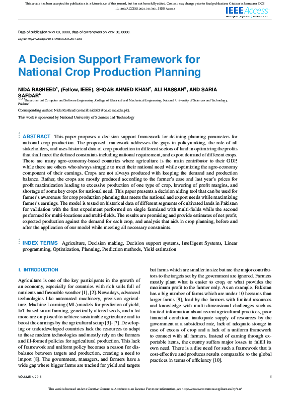 (PDF) A Decision Support Framework for National Crop Production Planning