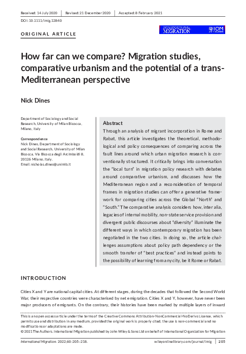 (PDF) How far can we compare? Migration studies, comparative urbanism and the potential of a ...
