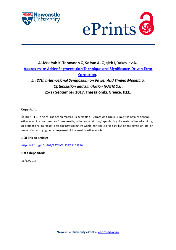 (PDF) Approximate adder segmentation technique and significance-driven error correction