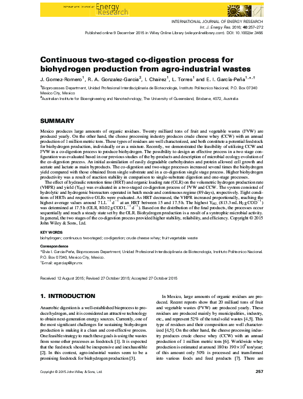 (PDF) Continuous two-staged co-digestion process for biohydrogen ...