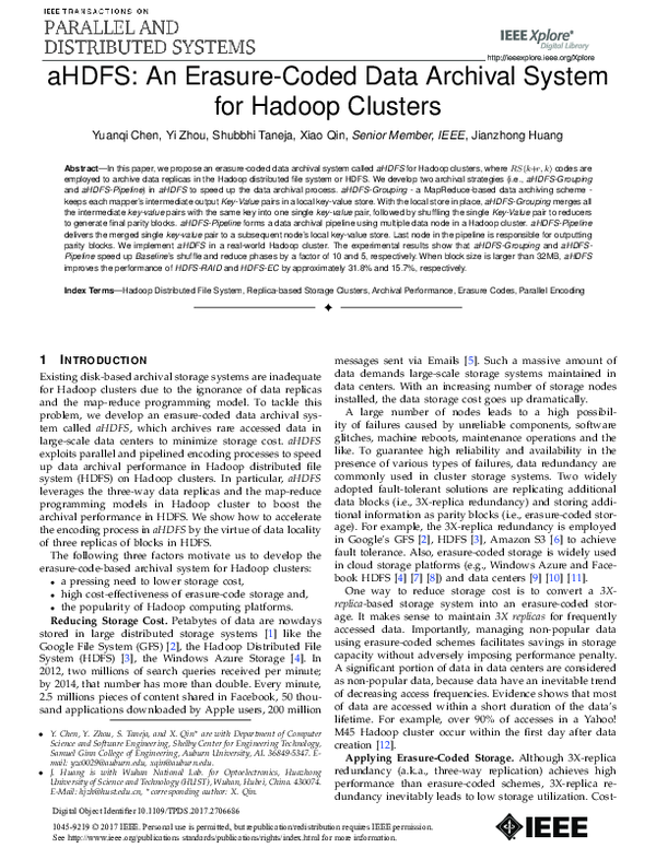 (PDF) aHDFS: An Erasure-Coded Data Archival System for Hadoop Clusters