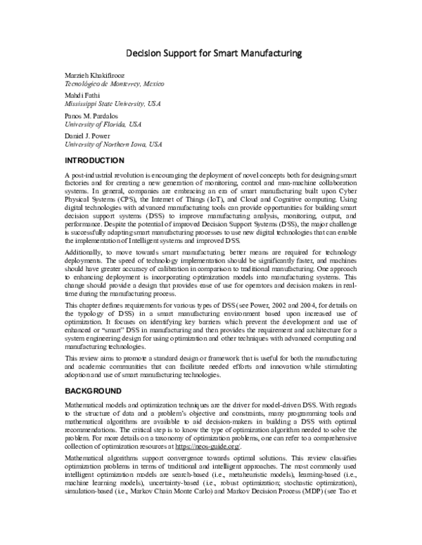 (PDF) Decision Support for Smart Manufacturing