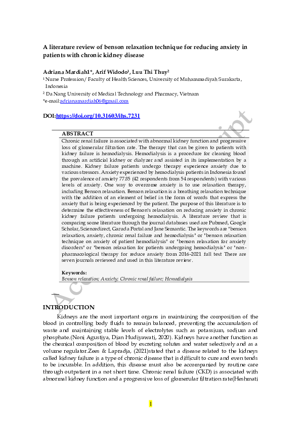 (PDF) A literature review of benson relaxation technique for reducing anxiety in patients with ...