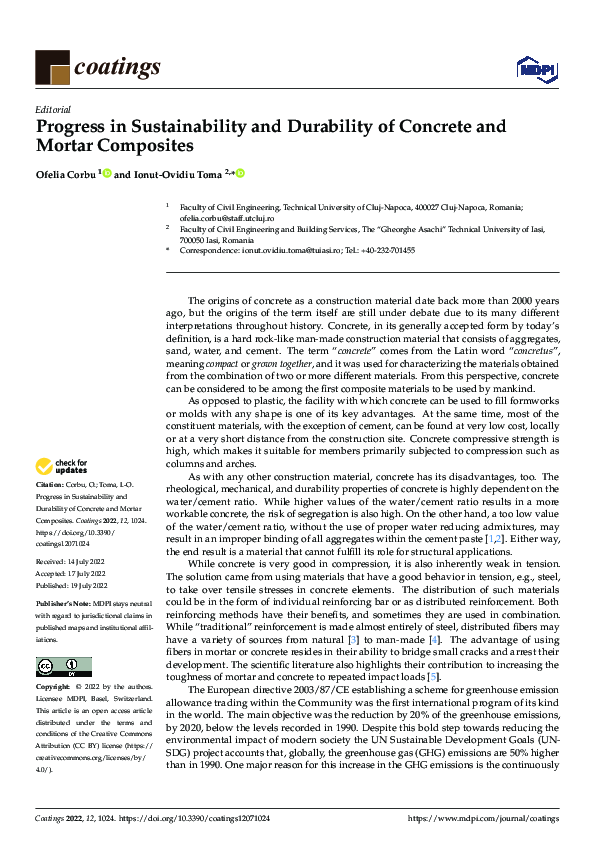 (PDF) Progress in Sustainability and Durability of Concrete and Mortar ...