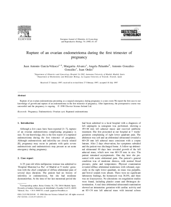 (PDF) Rupture of an ovarian endometrioma during the first trimester of ...