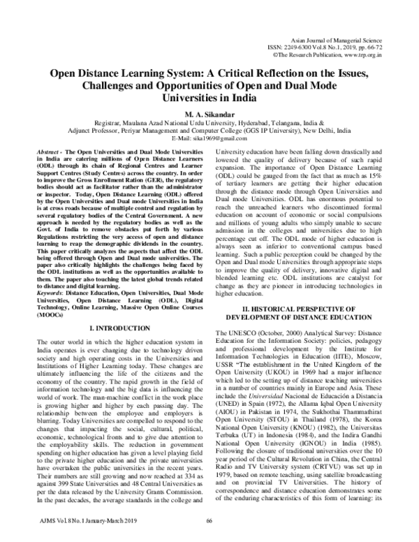 (PDF) Open Distance Learning System: A Critical Reflection on the ...