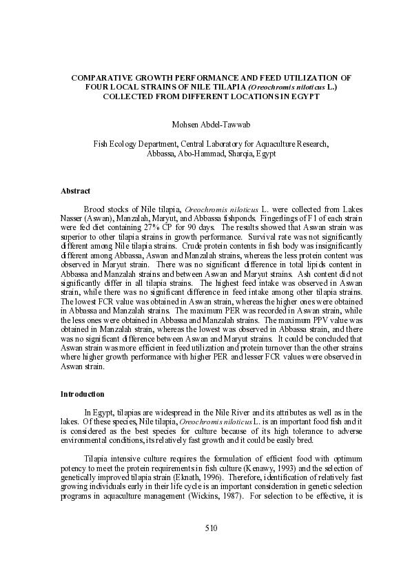 (PDF) Comparative Growth Performance and Feed Utilization of Four Local Strains of Nile Tilapia ...