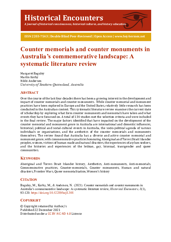 (PDF) Counter memorials and counter monuments in Australia’s commemorative landscape: A ...