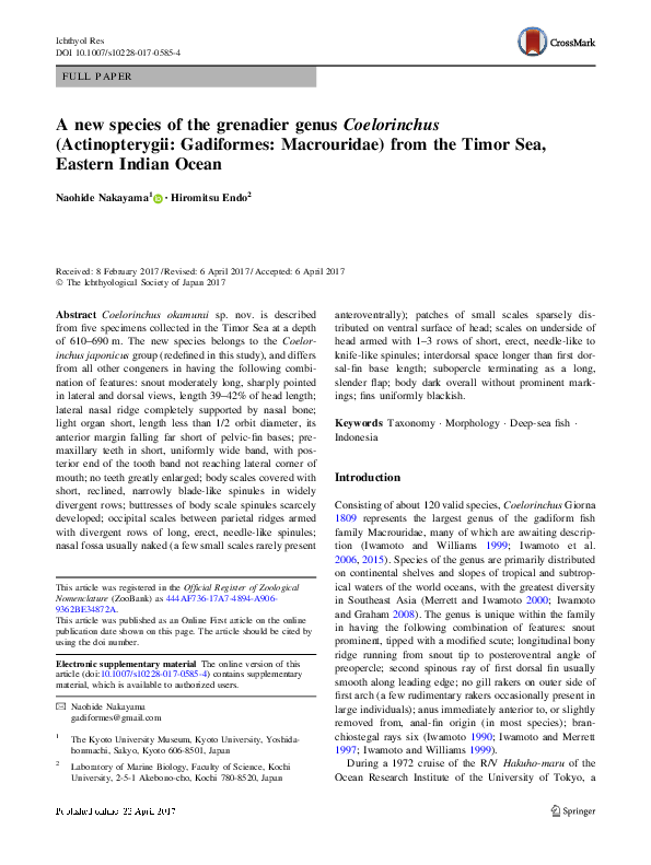 (PDF) A new species of the grenadier genus Coelorinchus (Actinopterygii ...