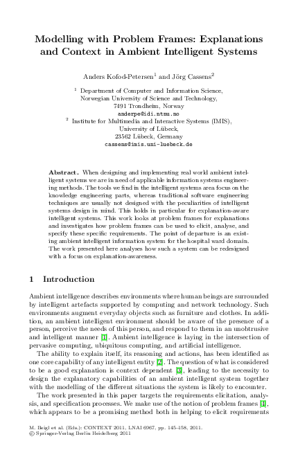 (PDF) Modelling with Problem Frames: Explanations and Context in ...