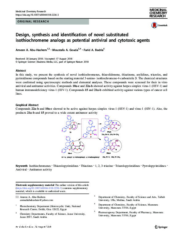 (PDF) Design, synthesis and identification of novel substituted 2-amino thiazole analogues as ...