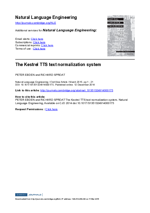 (PDF) The Kestrel TTS text normalization system