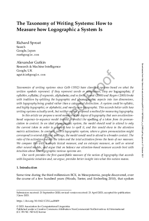 The Taxonomy of Writing Systems: How to Measure how Logographic a System Is