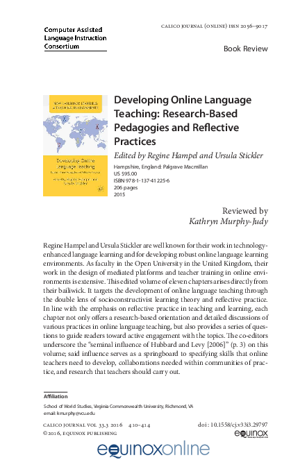 (PDF) Hampel, Regine and Ursula Stickler (2015) Developing Online Language Teaching: Research ...