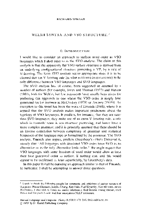 (PDF) Welsh syntax and VSO structure