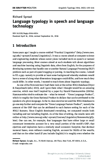 (PDF) Language typology in speech and language technology