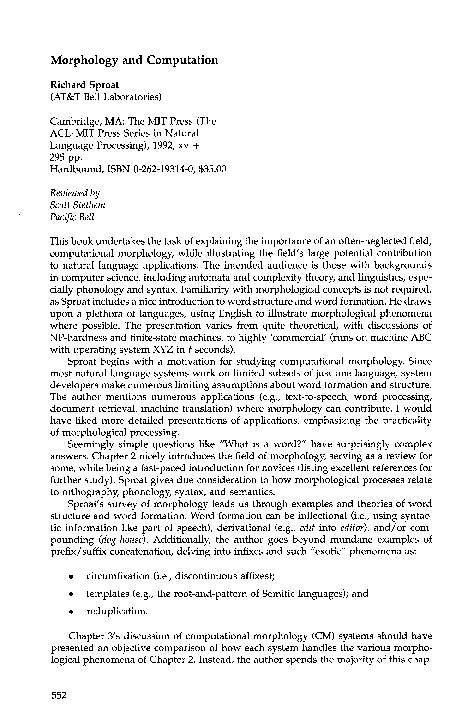 (PDF) Morphology and Computation | Richard Sproat - Academia.edu