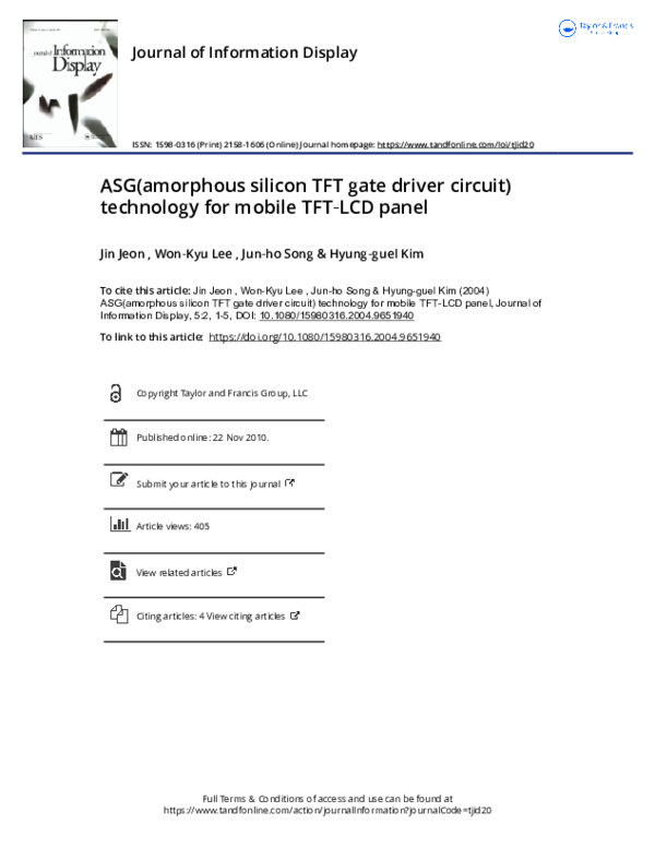 (PDF) ASG(amorphous silicon TFT gate driver circuit) technology for ...