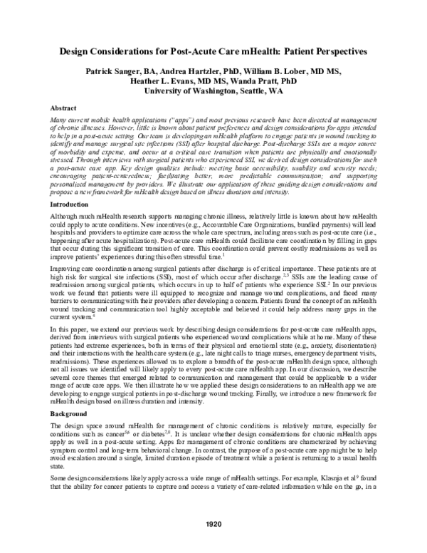 (PDF) Design Considerations for Post-Acute Care mHealth: Patient ...
