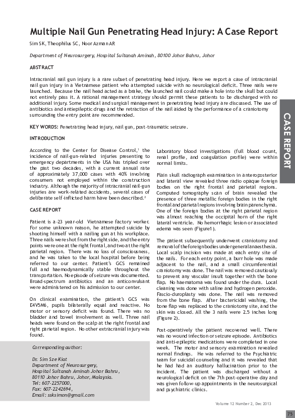 (PDF) Bilateral nail gun traumatic brain injury presents as intentional ...