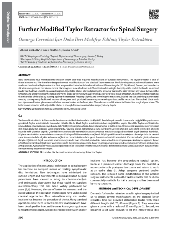 (PDF) Further modified Taylor retractor for spinal surgery