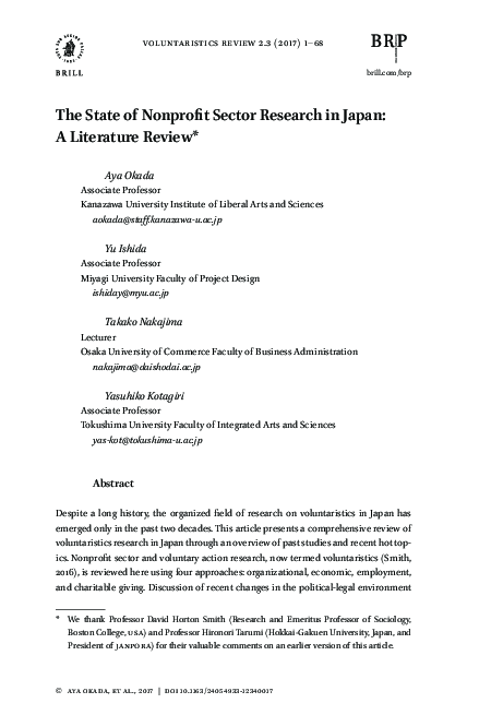 (PDF) The State of Nonprofit Sector Research in Japan: A Literature Review*