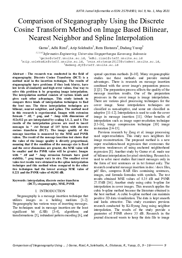 Pdf Comparison Of Steganography Using The Discrete Cosine Transform Method On Image Based