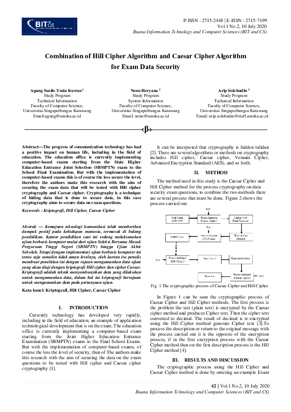 (PDF) Combination of Hill Cipher Algorithm and Caesar Cipher Algorithm ...