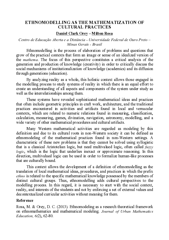 (PDF) Ethnomodelling as the Mathematization of Cultural Practices