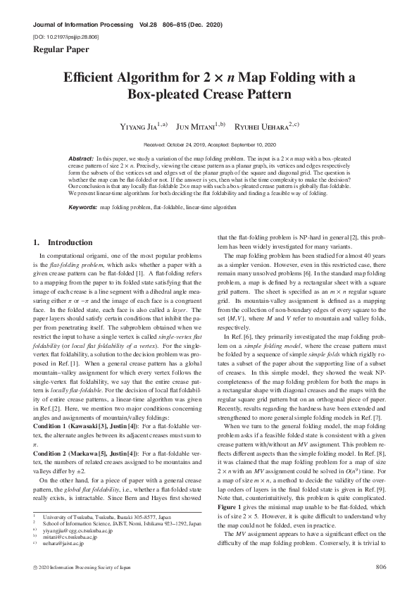 (PDF) Efficient Algorithm for 2 × n Map Folding with a Box-pleated Crease Pattern | Ryuhei ...