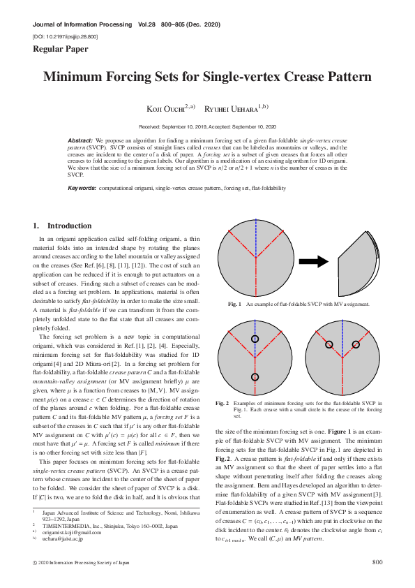 (PDF) Minimum Forcing Sets for Single-vertex Crease Pattern
