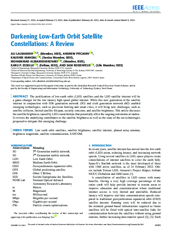 Pdf Darkening Low Earth Orbit Satellite Constellations A Review