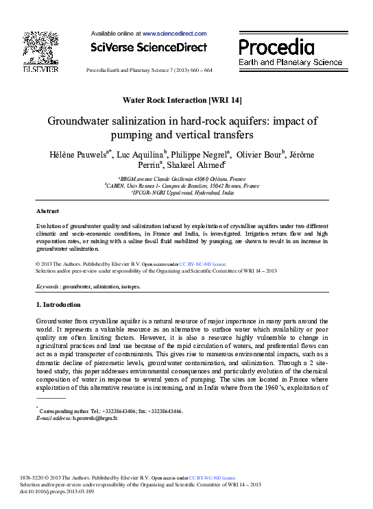 (PDF) Groundwater Salinization in Hard-Rock Aquifers: Impact of Pumping and Vertical Transfers