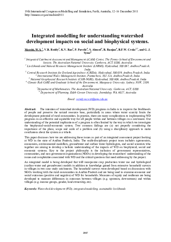 (PDF) Integrated modelling for understanding watershed development ...