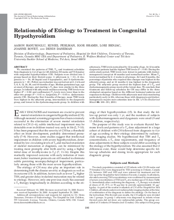 (PDF) Relationship of Etiology to Treatment in Congenital Hypothyroidism