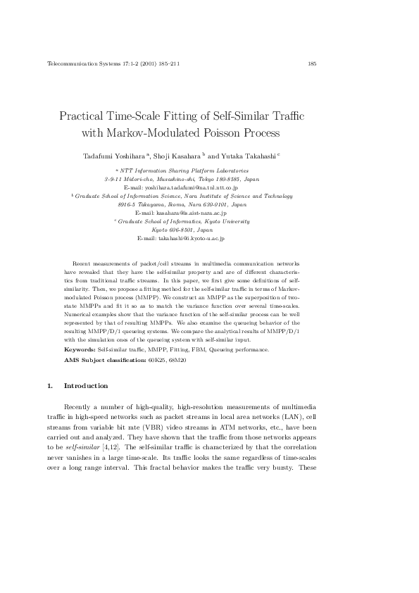Pdf Practical Time Scale Fitting Of Self Similar Traffic With Markov Modulated Poisson Process