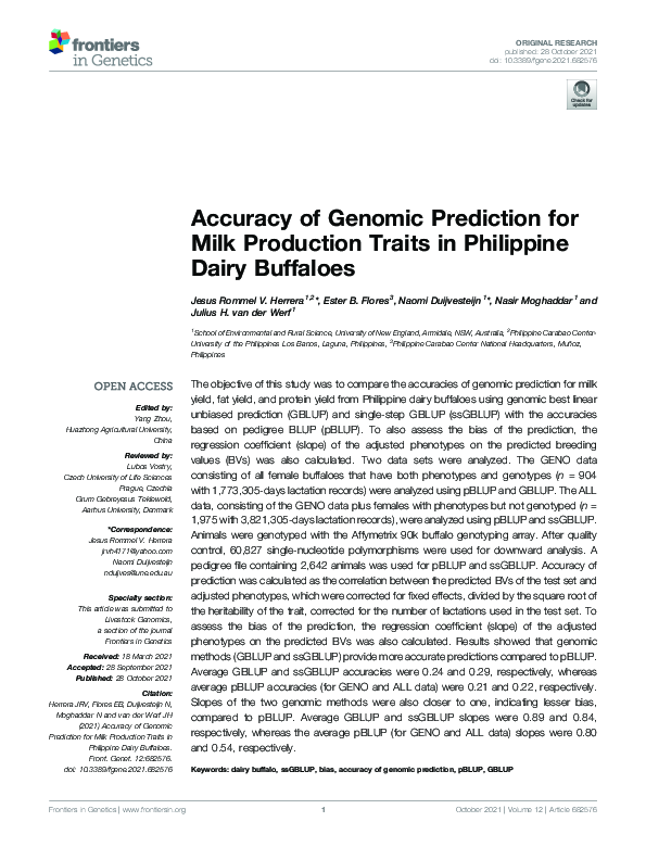 Pdf Accuracy Of Genomic Prediction For Milk Production Traits In