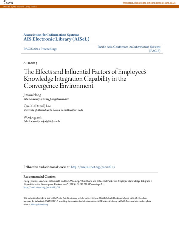 (PDF) The Effects and Influential Factors of Employee’s Knowledge ...