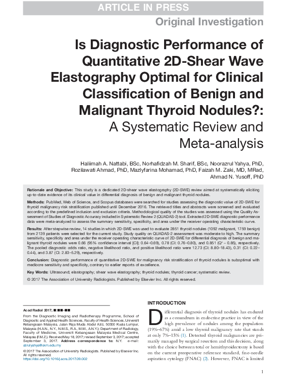 (PDF) Is Diagnostic Performance of Quantitative 2D-Shear Wave Elastography Optimal for Clinical ...